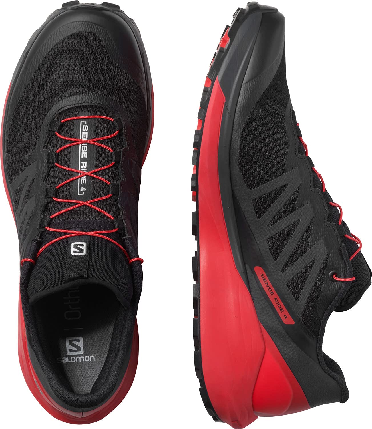 Salomon Sense Ride 4 Trail Running Shoes for Men, Black/Goji Berry/Phantom, 11.5