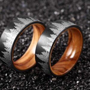 POYA TUNGSTEN Forest Rings for Men 8 mm Black Plated Wedding Band with Wood Liner Comfort Fit (8)