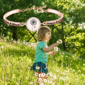 FEELMEM Dandelion Wish Bracelet Some See a Weed Some See a Wish Dandelion Charm Bracelet For Friend Sister Graduation Gift New Adventure Gift (some see-Rose gold)