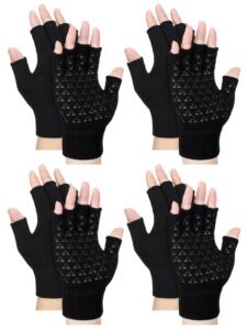 4 pairs unisex winter half finger knit gloves stretchy non-slip winter warm knitted fingerless gloves (black)