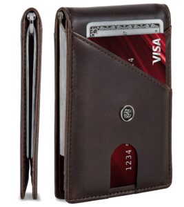 suavell leather mens wallet. minimalist wallet credit card holder with money clip and rfid wallet protection. slim wallets men gifts (whiskey brown ranger)