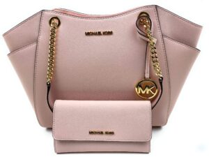 michael kors jet set travel large chain shoulder tote bundled with michael kors jet set travel trifold wallet (powder blush)