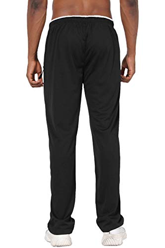 NEIKU Men's Lightweight Sweatpants Loose Fit Open Bottom Mesh Athletic Pants with Zipper Pockets Black/White L