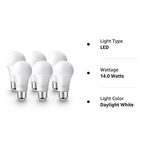 MASTERY MART A19 [100-Watt] Led Light Bulbs, E26 Base, 5000K Bright Daylight White, 1500 Lumens, CRI 80+, Non-Dimmable, Energy Star, UL Listed, 14W [100W Equivalent]- (6 Pack)