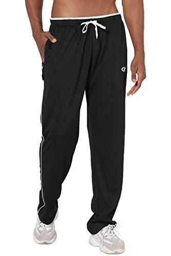 NEIKU Men's Lightweight Sweatpants Loose Fit Open Bottom Mesh Athletic Pants with Zipper Pockets Black/White L