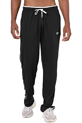 NEIKU Men's Lightweight Sweatpants Loose Fit Open Bottom Mesh Athletic Pants with Zipper Pockets Black/White L