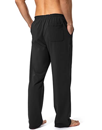 Pudolla Men's Cotton Yoga Sweatpants Athletic Lounge Pants Open Bottom Casual Jersey Pants for Men with Pockets (Black X-Large)