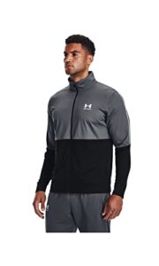 under armour men's pique track jacket, pitch gray (012)/white, medium