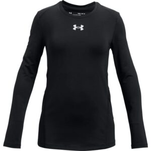 under armour girls' cozy armour long sleeve crew neck t-shirt, black (001)/white, small