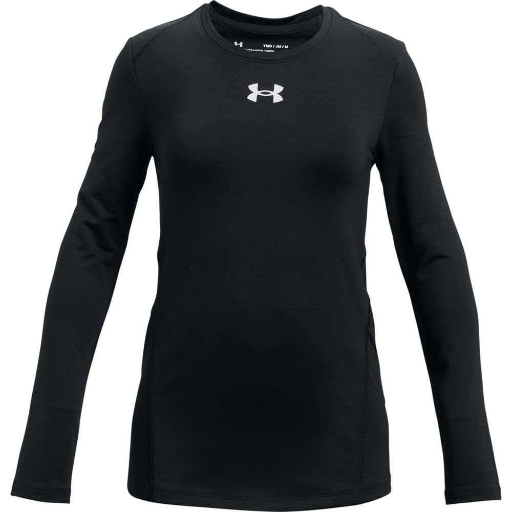 Under Armour Girls' Cozy Armour Long Sleeve Crew Neck T-Shirt, Black (001)/White, Small