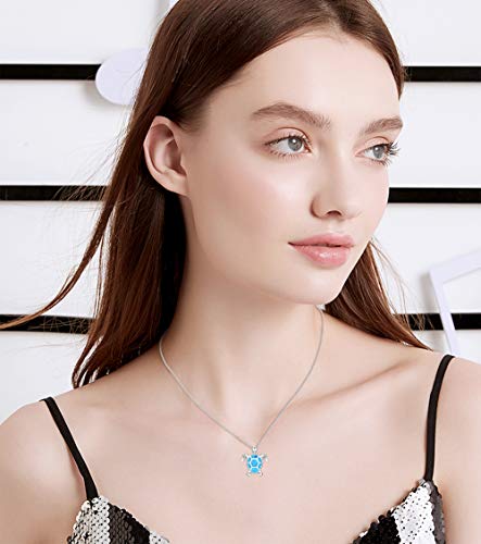 MILACOLATO Sea Turtle Pendant Necklace 18K White Gold Plated Sterling Silver Box Chain with Created-Opal Sea Turtle Charms Pendant Cute Animal Jewelry Birthday Gifts for Women Girls Mom Daughter