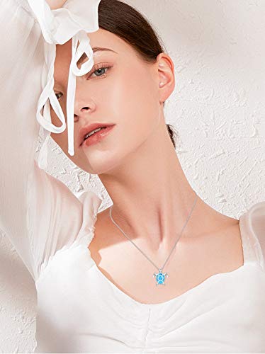 MILACOLATO Sea Turtle Pendant Necklace 18K White Gold Plated Sterling Silver Box Chain with Created-Opal Sea Turtle Charms Pendant Cute Animal Jewelry Birthday Gifts for Women Girls Mom Daughter