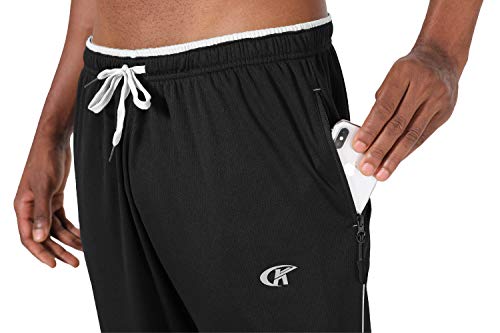 NEIKU Men's Lightweight Sweatpants Loose Fit Open Bottom Mesh Athletic Pants with Zipper Pockets Black/White L