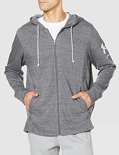 Under Armour Men's Rival Terry Full-Zip Hoodie, Pitch Gray Full Heather (012)/Onyx White, Medium