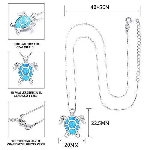 MILACOLATO Sea Turtle Pendant Necklace 18K White Gold Plated Sterling Silver Box Chain with Created-Opal Sea Turtle Charms Pendant Cute Animal Jewelry Birthday Gifts for Women Girls Mom Daughter