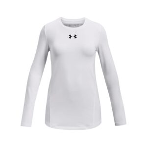 under armour girls' cozy armour long sleeve crew neck t-shirt, white (100)/black, large