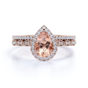 pb collection pear shaped morganite engagement ring half eatrnity wedding band bridal ring set for women