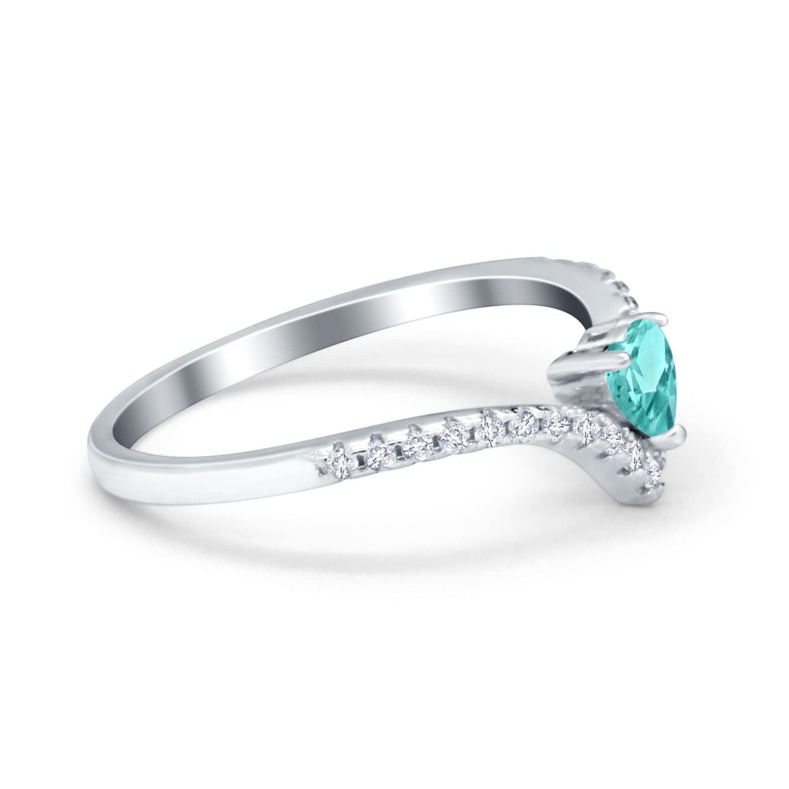 Blue Apple Co. Simulated Paraiba Tourmaline CZ Size-9 Chevron Midi V Ring Band Heart Simulated Stone Round Simulated Cubic Zirconia 925 Sterling Silver