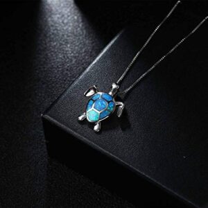 MILACOLATO Sea Turtle Pendant Necklace 18K White Gold Plated Sterling Silver Box Chain with Created-Opal Sea Turtle Charms Pendant Cute Animal Jewelry Birthday Gifts for Women Girls Mom Daughter