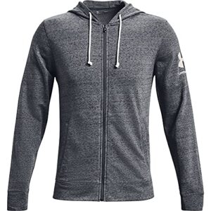 under armour men's rival terry full-zip hoodie, pitch gray full heather (012)/onyx white, medium