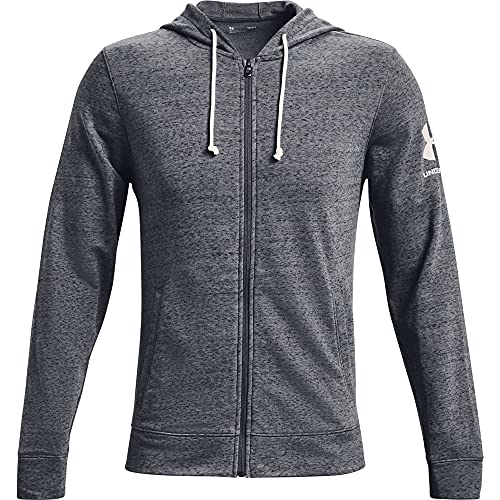 Under Armour Men's Rival Terry Full-Zip Hoodie, Pitch Gray Full Heather (012)/Onyx White, Medium