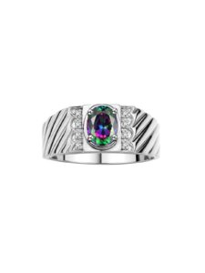 rylos sterling silver classic 8x6mm oval alexandrite gemstone & sparkling diamond ring - birthstone jewelry for men -size 11