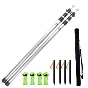 suftmuol telescoping tarp poles set of two, adjustable aluminum rods for tent fly camping shelter awning rv car & motorcycle camping, portable, lightweight replacement tent poles with zipper bag