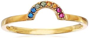 amazon essentials 18k yellow gold over sterling silver crystal rainbow color stackable ring, size 8, (previously amazon collection)