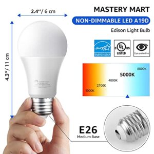 MASTERY MART A19 [100-Watt] Led Light Bulbs, E26 Base, 5000K Bright Daylight White, 1500 Lumens, CRI 80+, Non-Dimmable, Energy Star, UL Listed, 14W [100W Equivalent]- (6 Pack)