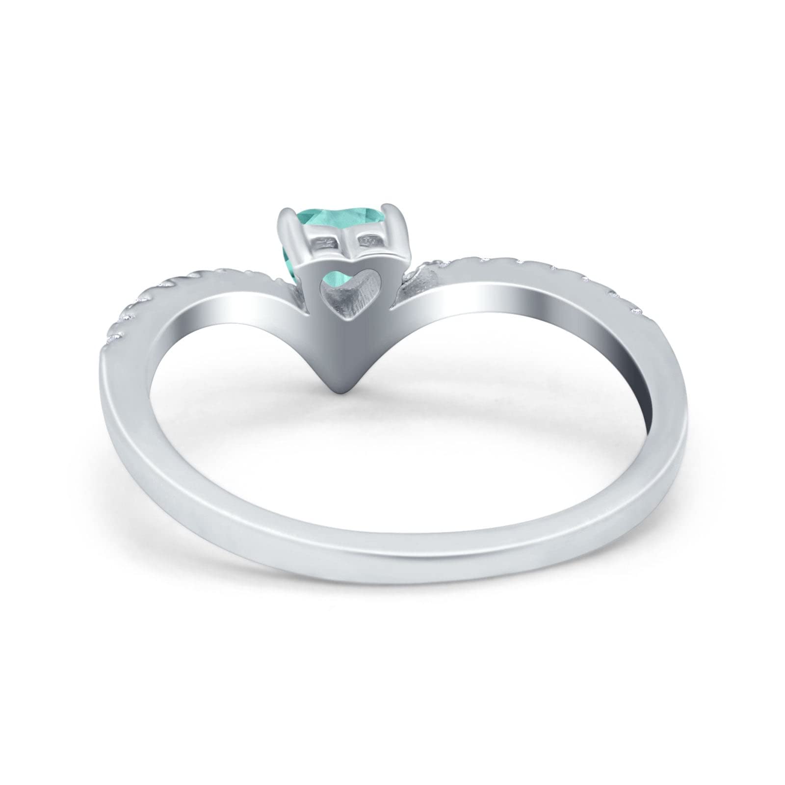 Blue Apple Co. Simulated Paraiba Tourmaline CZ Size-9 Chevron Midi V Ring Band Heart Simulated Stone Round Simulated Cubic Zirconia 925 Sterling Silver