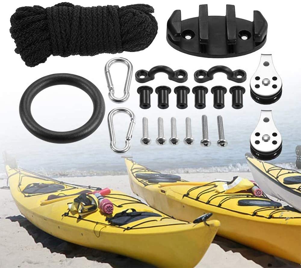 ISURE MARINE Kayak Canoe Anchor Trolley Kit Eyes Wellnuts Screws Kayak Accessories Zig Zag Cleat Rigging Ring Pulleys DIY Boat 30 Feet Rope