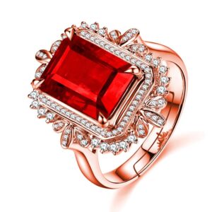 uloveido rose gold plated emerald cut 5 ct simulated ruby ring, adjustable red cz birthstone rings wedding engagement rings women y988