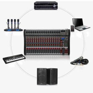 Bluetooth Studio Audio Mixer Sound Mixing Console Desk System Interface w/USB Drive for PC Recording Input AC 110V for Professional and Beginners Recording Function (16 Channel)