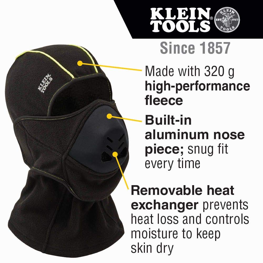 Klein Tools 60413 Balaclava Face Mask, Heat Exchanger Balaclava made of High-Performance Fleece, Designed to be Worn with Safety Goggles