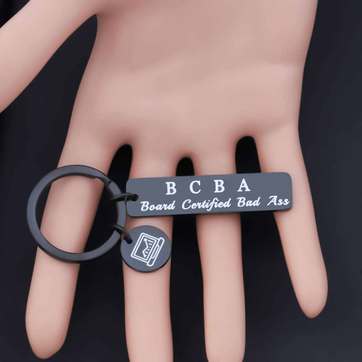 FOTAP Behavior Analyst Gift BCBA Gift ABA Gift Board Certified Bad Ass Keychain Behavior Therapy Gift (Black BCBA Keychain)