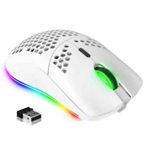 lexonelec wireless gaming mouse,ultra-lightweight honeycomb shell mice with 2.4g wireless rechargeable,multi rgb backlit,7 buttons,3200dpi,ergonomic optical sensor for pc,xbox,ps4 gamers(white)