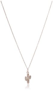 amazon essentials 14k rose gold over sterling silver crystal cactus pendant necklace, 16" +2" ,(previously amazon collection)