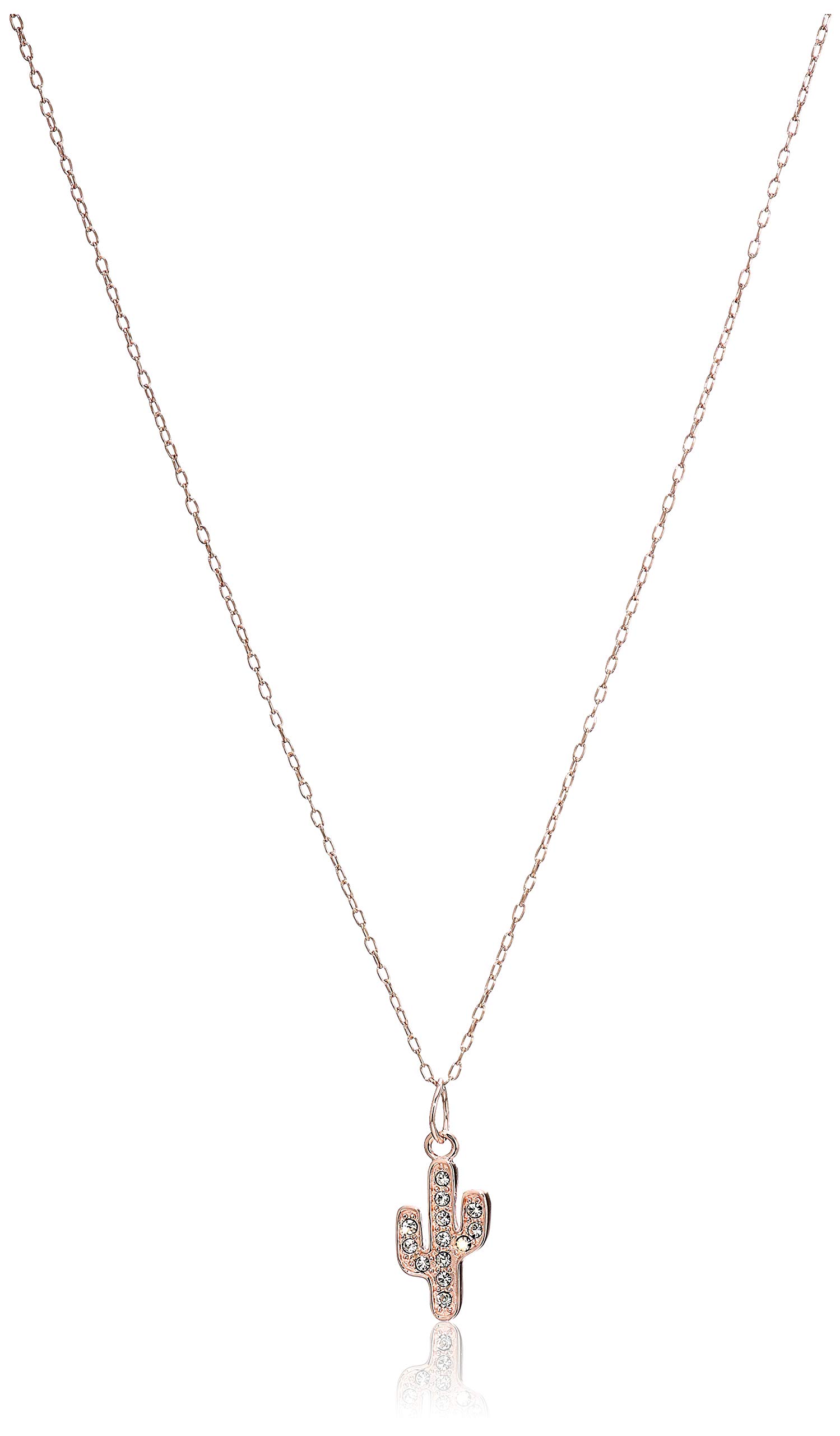 Amazon Essentials 14K Rose Gold Over Sterling Silver Crystal Cactus Pendant Necklace, 16" +2" ,(previously Amazon Collection)