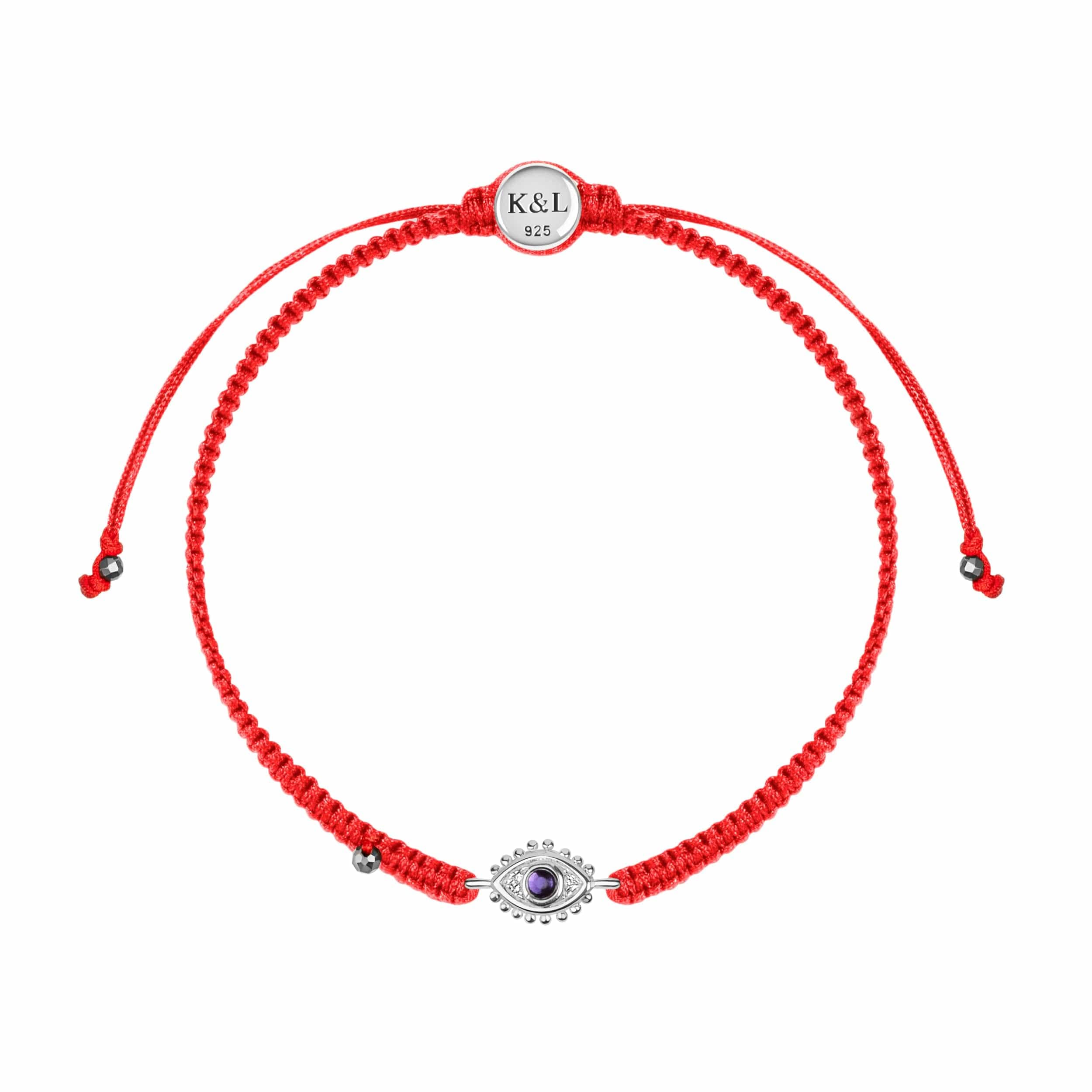 KARMA AND LUCK Powerful Protection, Red String Bracelet with Evil Eye Charm for Women, Sterling Silver with Genuine Amethyst Stone, Size 5.5"-7.5”