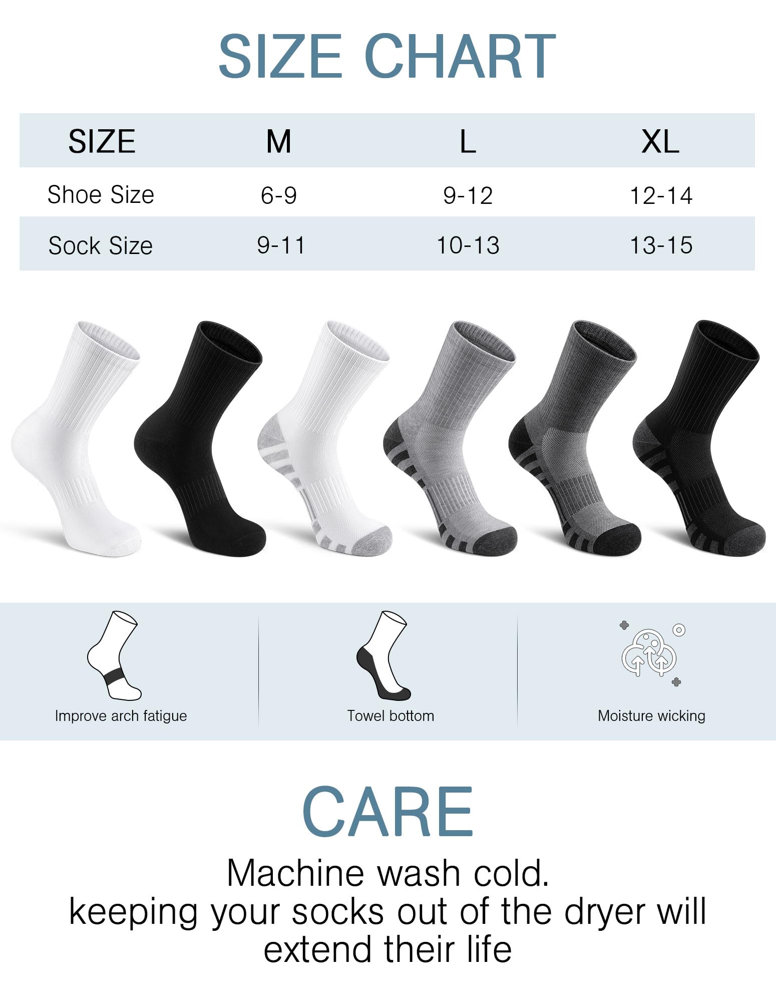 Airacker Athletic Socks Sport Running Calf Socks Performance Cushioned Breathable Crew Socks for Men Women(6 Pairs)