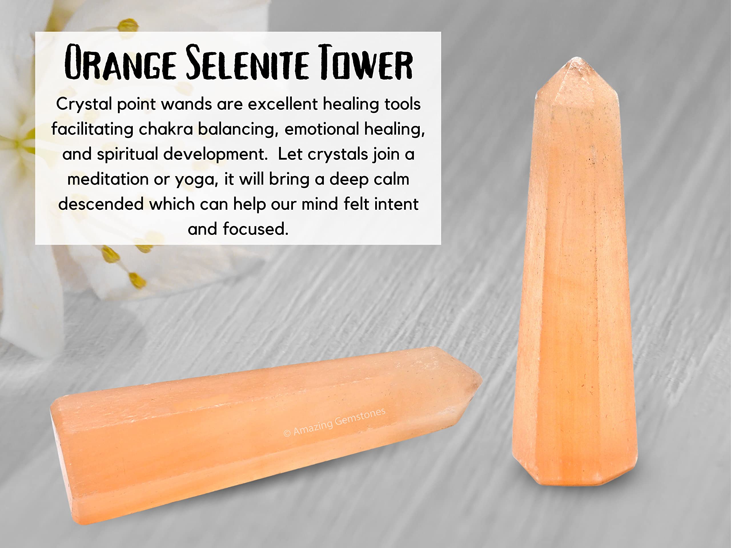 Orange Selenite Crystal Towers ~ Natural Healing Crystal Point Obelisk for Reiki Healing and Crystal Grid (2" to 3" INCH)