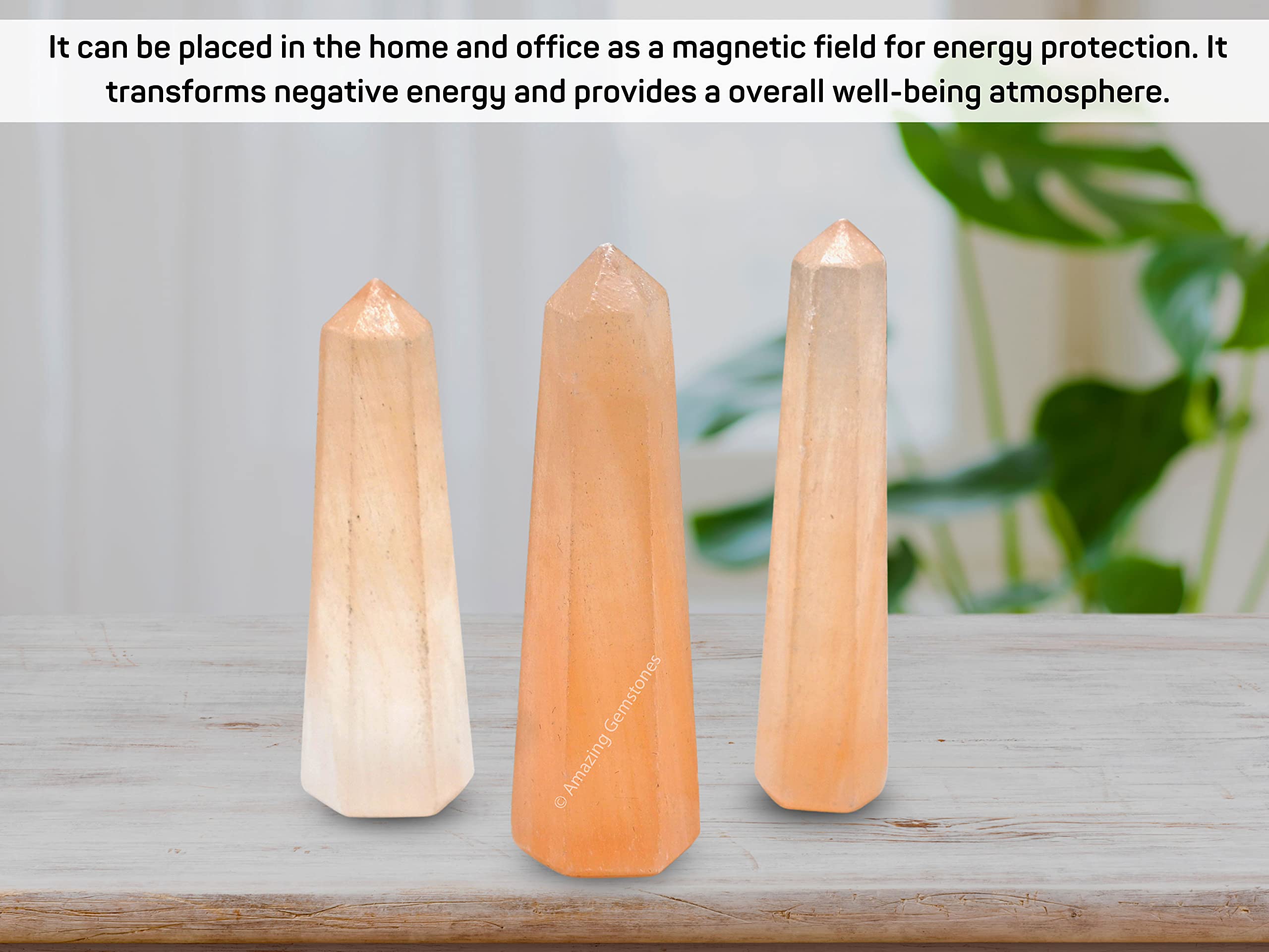 Orange Selenite Crystal Towers ~ Natural Healing Crystal Point Obelisk for Reiki Healing and Crystal Grid (2" to 3" INCH)