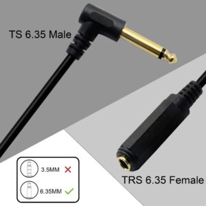 Right Angle Guitar Extension Cord,Mono 90 Degree 6.35 TS Male to 6.35 TRS Female Audio Cable for Amplifiers,Guitars,Pianos,Home Theater Equipment Etc.