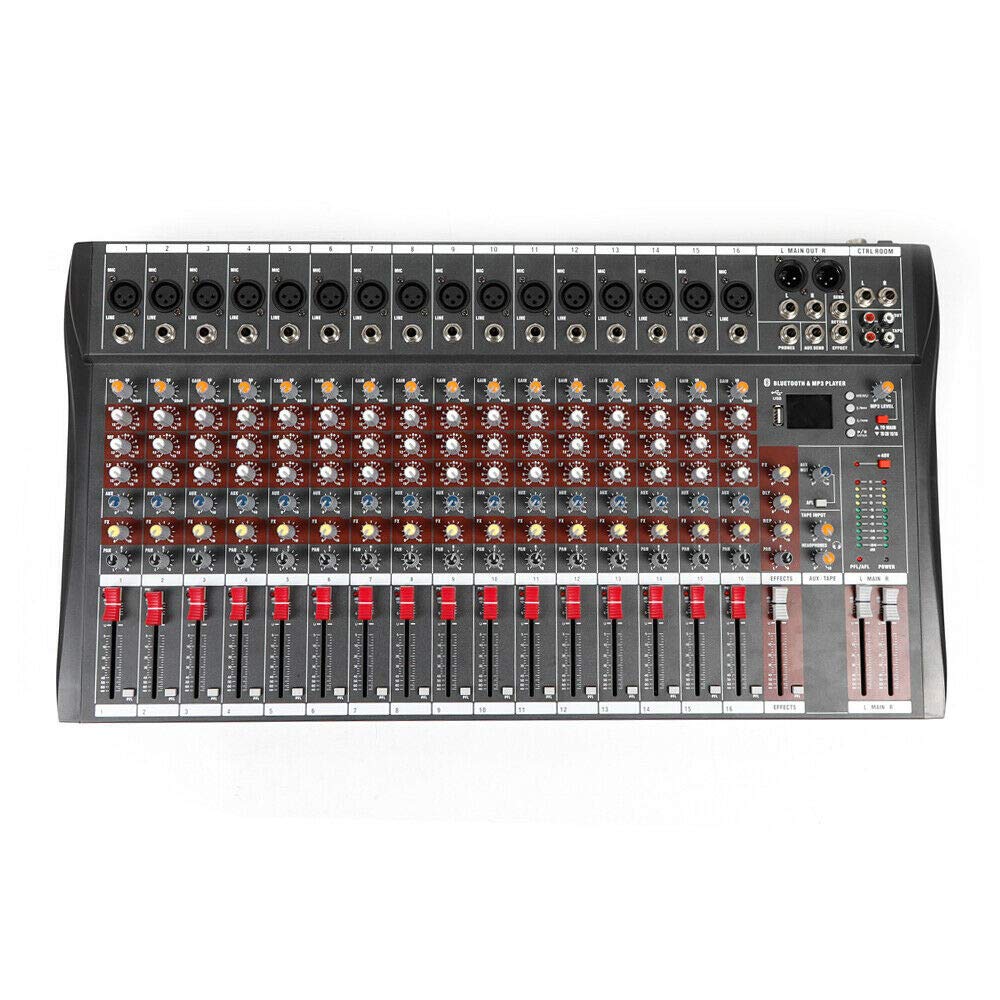 Bluetooth Studio Audio Mixer Sound Mixing Console Desk System Interface w/USB Drive for PC Recording Input AC 110V for Professional and Beginners Recording Function (16 Channel)