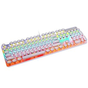 yscp typewriter style mechanical gaming keyboard led backlit wired with blue switch retro round keycap 104 keys keyboard (white 104 keys led)