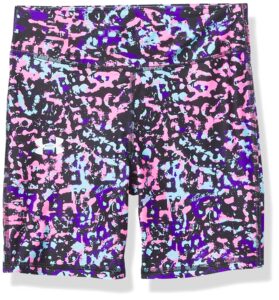 under armour girls' hg armour aop bike shorts, black (001)/white, youth x-large