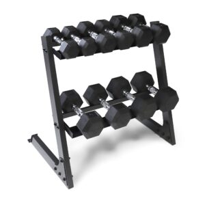 wf athletic supply rubber coated hex dumbbell set non-slip hex shape for muscle toning, strength building, weight loss - multiple choices available (d. 200lb dumbbells set with two tier storage rack)