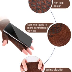 4 Pairs Unisex Winter Half Finger Knit Gloves Stretchy Non-Slip Winter Warm Knitted Fingerless Gloves (Black, Dark Gray, Gray, Brown)