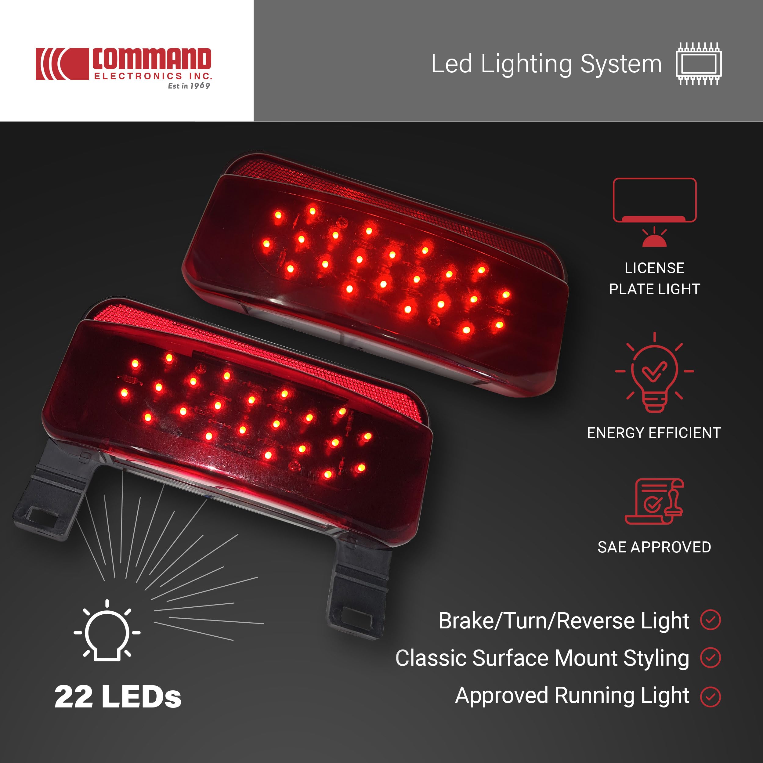 Command Electronics LED RV Camper Trailer Stop Turn Brake Tail Lights/License Light/Black Base