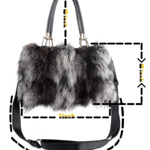 Fur Story Women's Fox Fur Chain Bag Fuzzy Shoulder Handbag for Women Big Fluffy Tote Cute Purses Black Bag